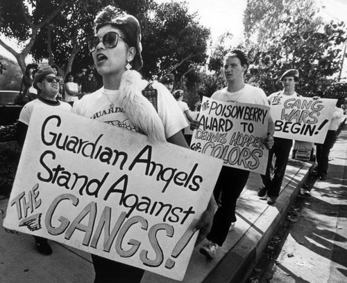Guardian Angels march outside Shrine — Calisphere