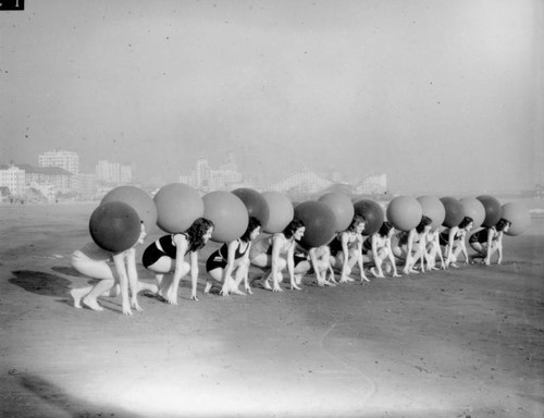 Beach beauties doing rhythmic gymnastics, view 2 — Calisphere