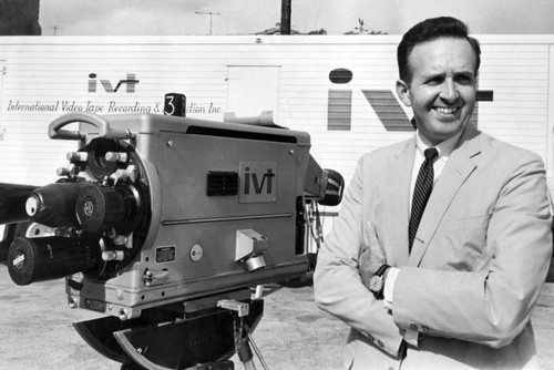 Richard M. Rosenbloom with special mobile TV studio — Calisphere