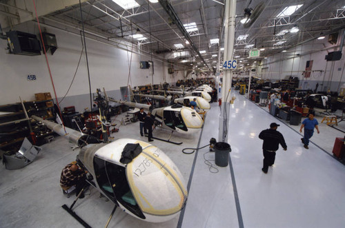 Assembly line at Robinson Helicopter Company — Calisphere