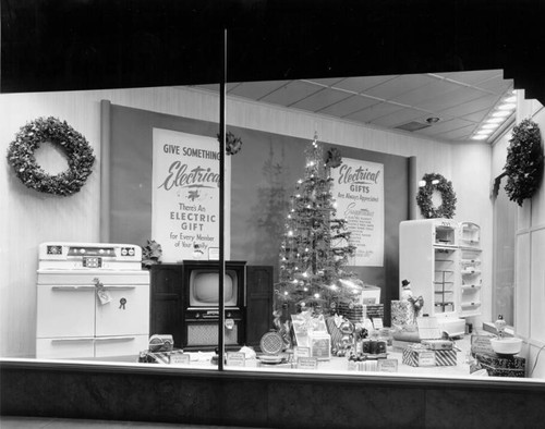 Window display advertising electric appliances — Calisphere
