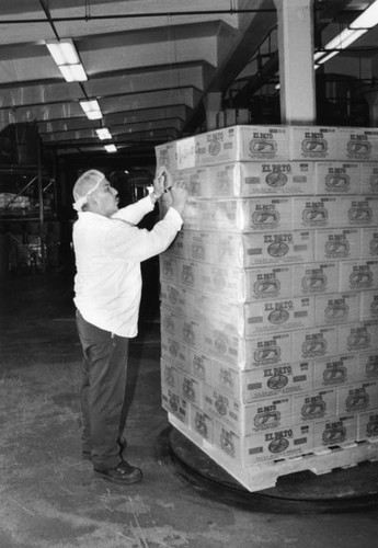 Shrink-wrapped pallet, Walker Foods, Inc — Calisphere