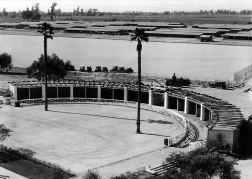 Santa Anita Racetrack paddock and stables, view 14 — Calisphere