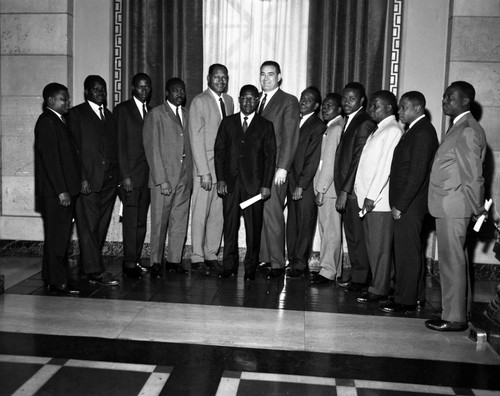 Councilmembers Bradley and Ferraro greet delegation — Calisphere