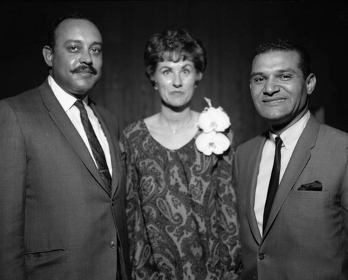 Councilman Billy Mills, Louise Meehan and unidentified man — Calisphere