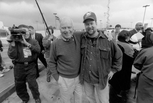 Mayor Riordan and Steve Rile, Crenshaw mall — Calisphere