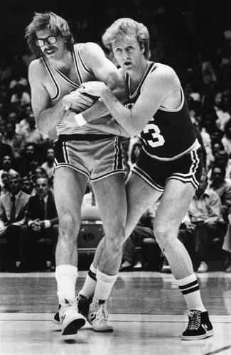Bird and Rambis fight for ball — Calisphere