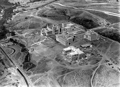 Aerial view of UCLA during construction — Calisphere