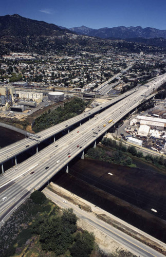 134 Freeway over the L.A. River, aerial view — Calisphere