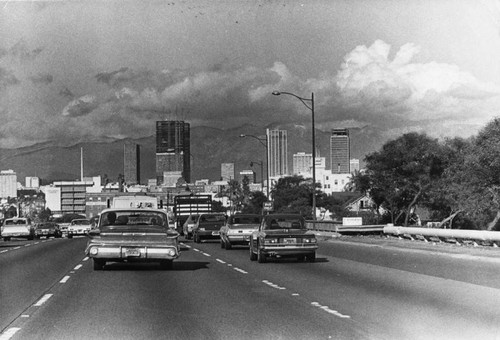 Traffic on Harbor Freeway near Jefferson — Calisphere