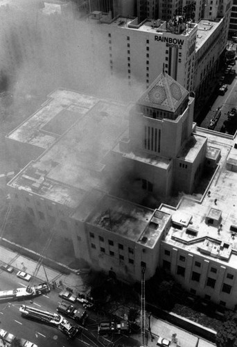 Central Library fire, aerial view — Calisphere