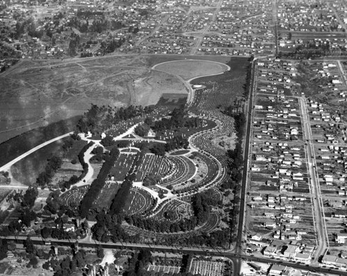 East Los Angeles cemeteries, aerial view — Calisphere