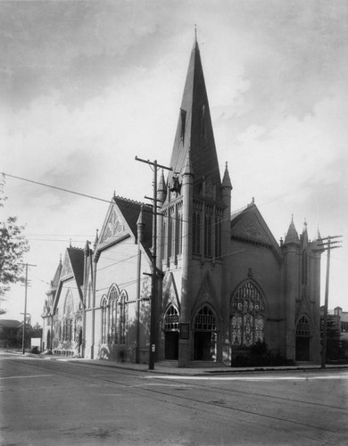 Corner view of the First Christian Church — Calisphere