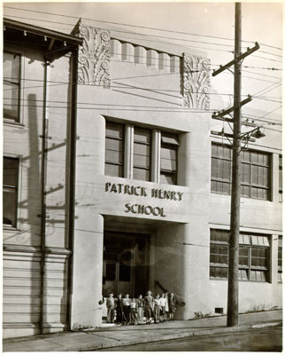 [Group of students standing in front of Patrick Henry School] — Calisphere