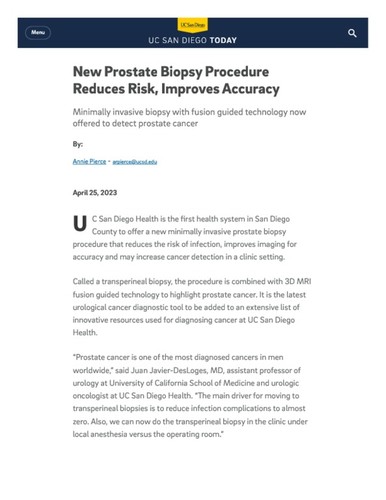 New Prostate Biopsy Procedure Reduces Risk, Improves Accuracy — Calisphere