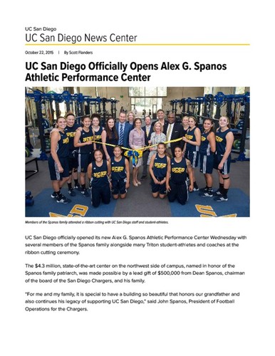 UC San Diego Officially Opens Alex G. Spanos Athletic Performance ...