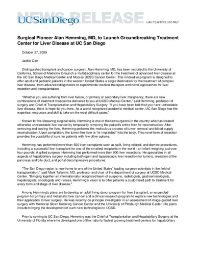 Surgical Pioneer Alan Hemming, MD, to Launch Groundbreaking Treatment ...
