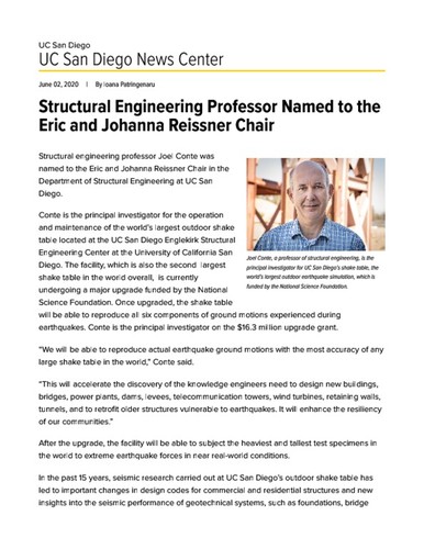 Structural Engineering Professor Named to the Eric and Johanna Reissner ...