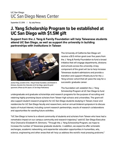 J. Yang Scholarship Program to be established at UC San Diego with $1.5M gift — Calisphere