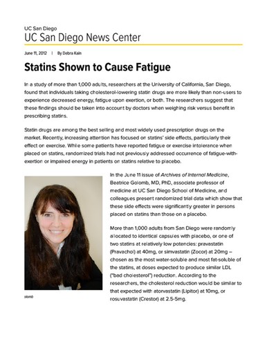 Statins Shown to Cause Fatigue — Calisphere