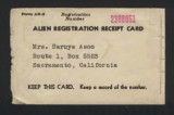 Alien registration receipt card, Form AR-3, Haruye Asoo — Calisphere