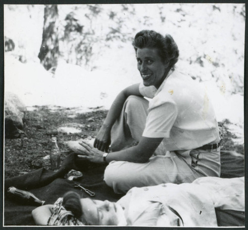 Photograph of women at a Manzanar hospital staff picnic — Calisphere