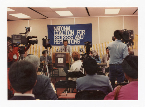 Frank Emi speaking at NCRR press conference — Calisphere