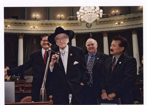 George Nakano and Ralph C. Dills with other in assemby chamber — Calisphere