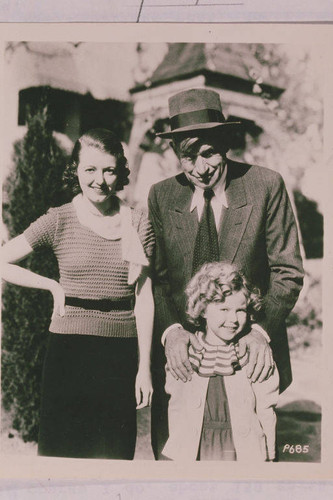 Will Rogers, Shirley Temple and Janet Gaynor on the set of the 1934 film 'Change of Heart ...