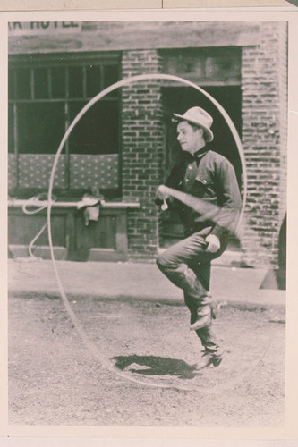 Motion picture still from Will Rogers film, "Roping Fool." — Calisphere