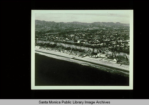 Aerial of the Santa Monica coastline looking north of the California ...