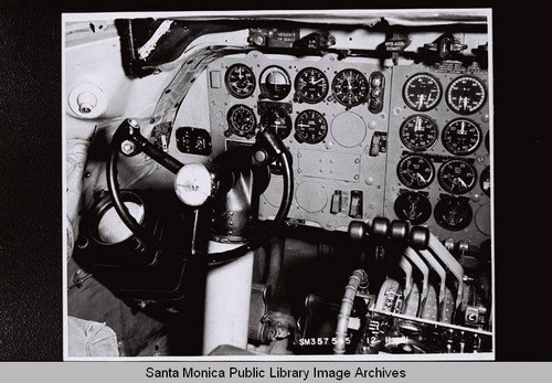 Douglas Aircraft Company DC-7 cockpit showing detail of controls, July ...