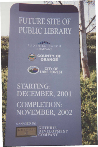 Foothill Ranch Library future site sign — Calisphere