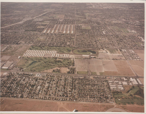Aerial view of the Los Alamitos Race Course at Valley View and Katella ...