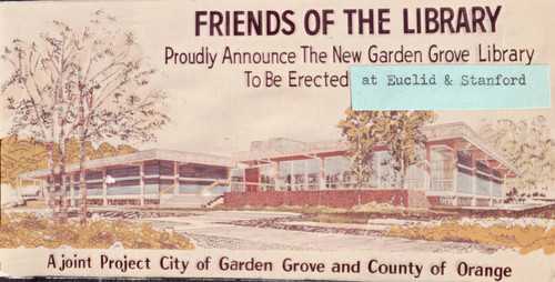 Announcement for construction of a new Garden Grove library building ...