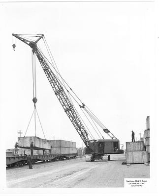 Railroads Freight- Stockton: Large shipping crates being loaded or ...