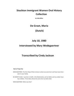 De Groot, Maria Interview — Calisphere