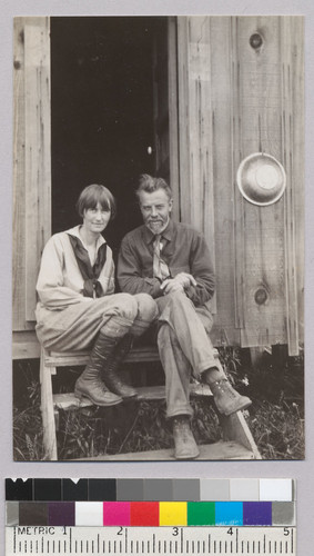 Alfred and Theodora Kroeber sitting on steps of cabin — Calisphere