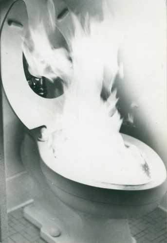 Flaming toilet, Harvey Mudd College — Calisphere