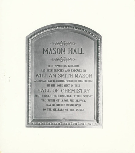 Mason Hall plaque, Pomona College — Calisphere