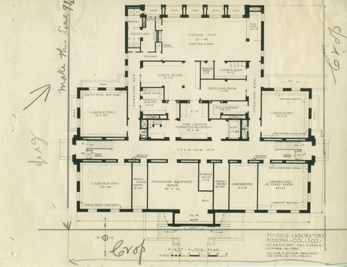 Physics laboratory first floor plan, Pomona College — Calisphere