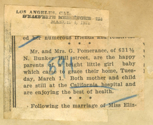 A baby for Mr. and Mrs. Pomerance — Calisphere