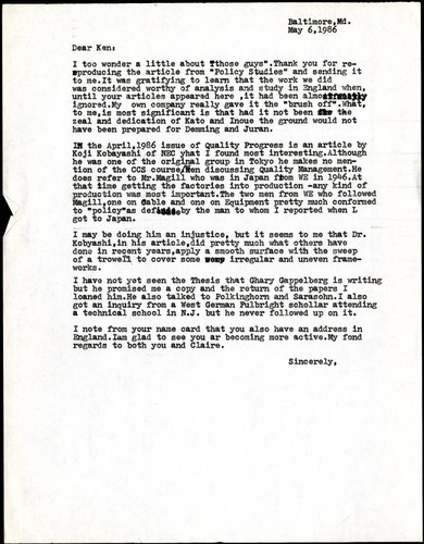 Letter to Ken, 1986-05-06 — Calisphere