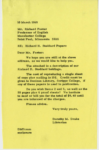 Dorothy Drake letter to Richard Foster, 1969 March 10 — Calisphere