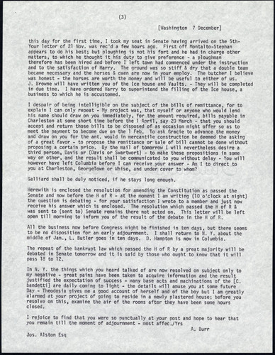 Transcription of Aaron Burr letter — Calisphere