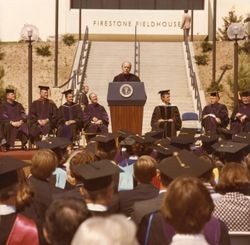 President Gerald Ford speaking during the dedication of the Firestone ...