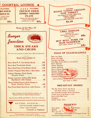 Burger Junction menu with map, circa early 1950s — Calisphere