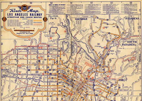 Official Los Angeles Railway Route Map, 1945 (page 2) — Calisphere