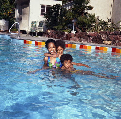 Iris Gordy in the pool at Berry Gordy's house party, Los Angeles ...
