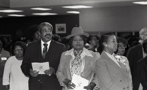 A.C. Bilbrew Library event participants in a crowd, Los Angeles, 1983 ...